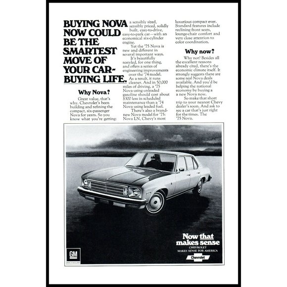 Chevy | Art | 975 Chevy Nova Sedan Makes Sense Vintage Print Ad Classic ...
